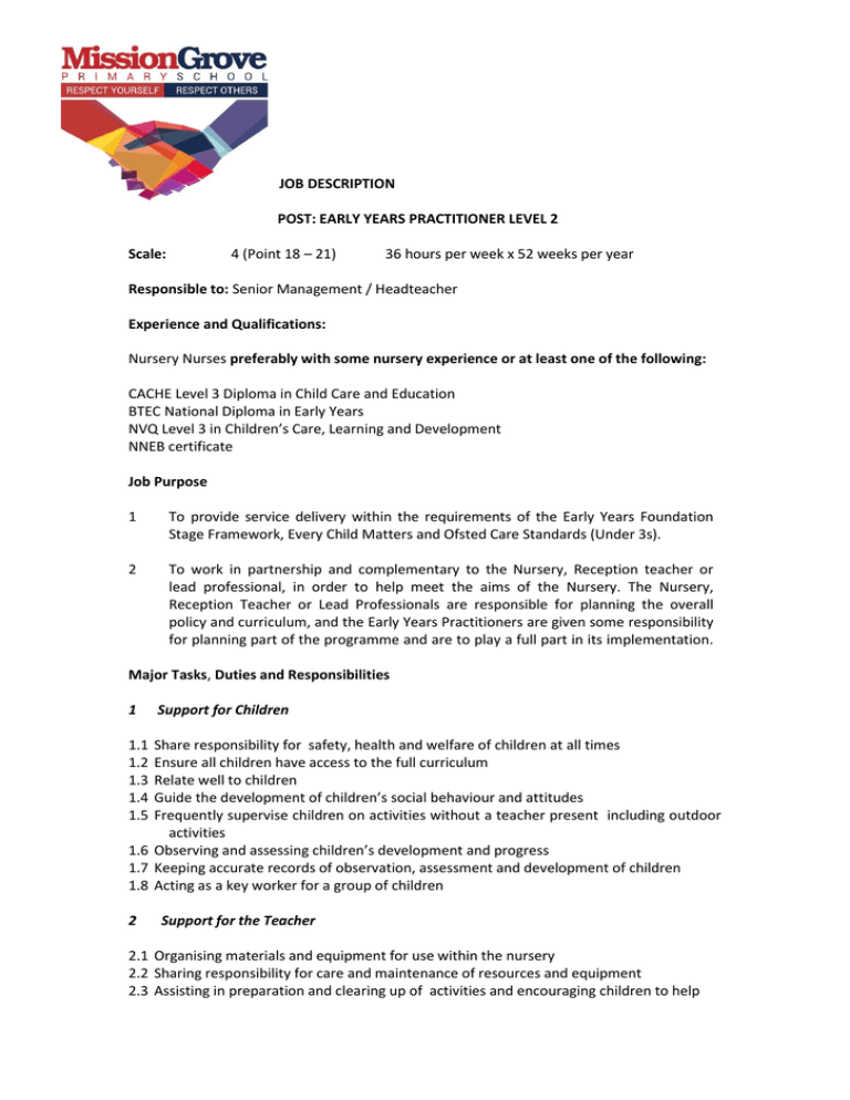 Early Years Practitioner Level 2 Job Description