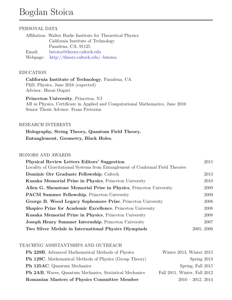 CV - Caltech Particle Theory