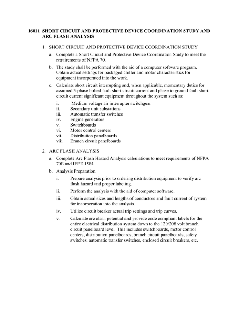 16011 short circuit and protective device coordination study and arc