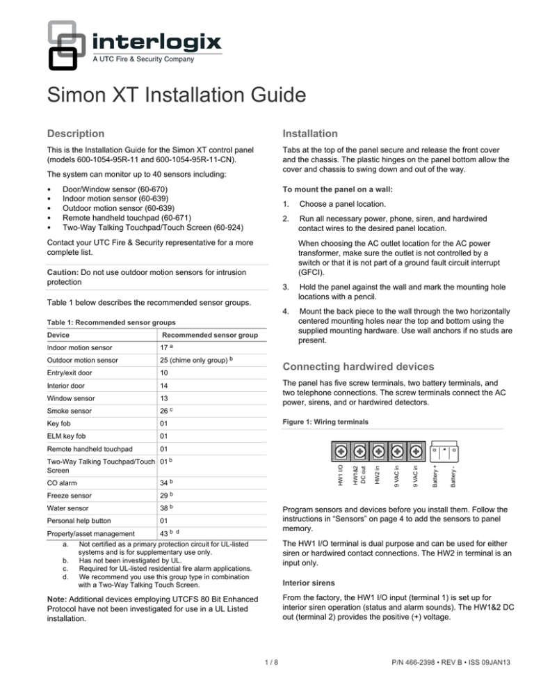 Simon XT Installation Guide