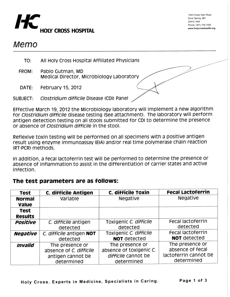 HC HOLY CROSS HOSPITAL The test