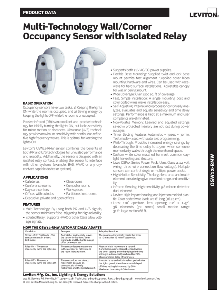 Multi-Technology Wall/Corner Occupancy Sensor with