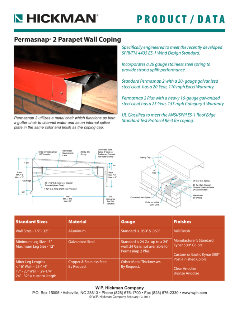 Permasnap 2 Parapet Wall Coping: Specs & Installation