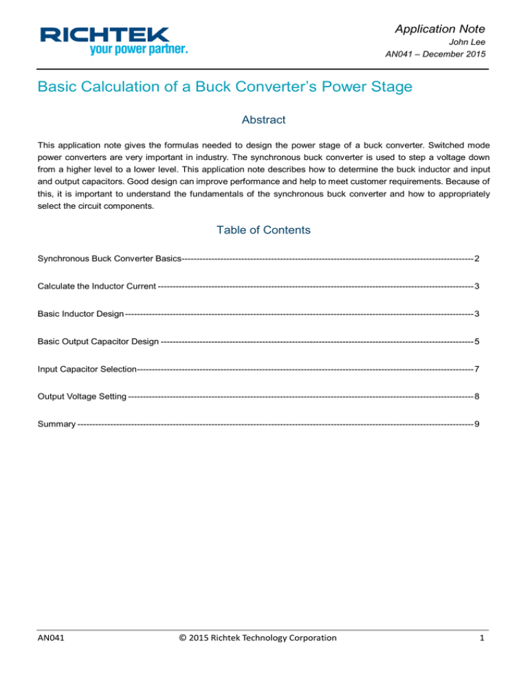 Basic Calculation of a Buck Converter`s Power Stage