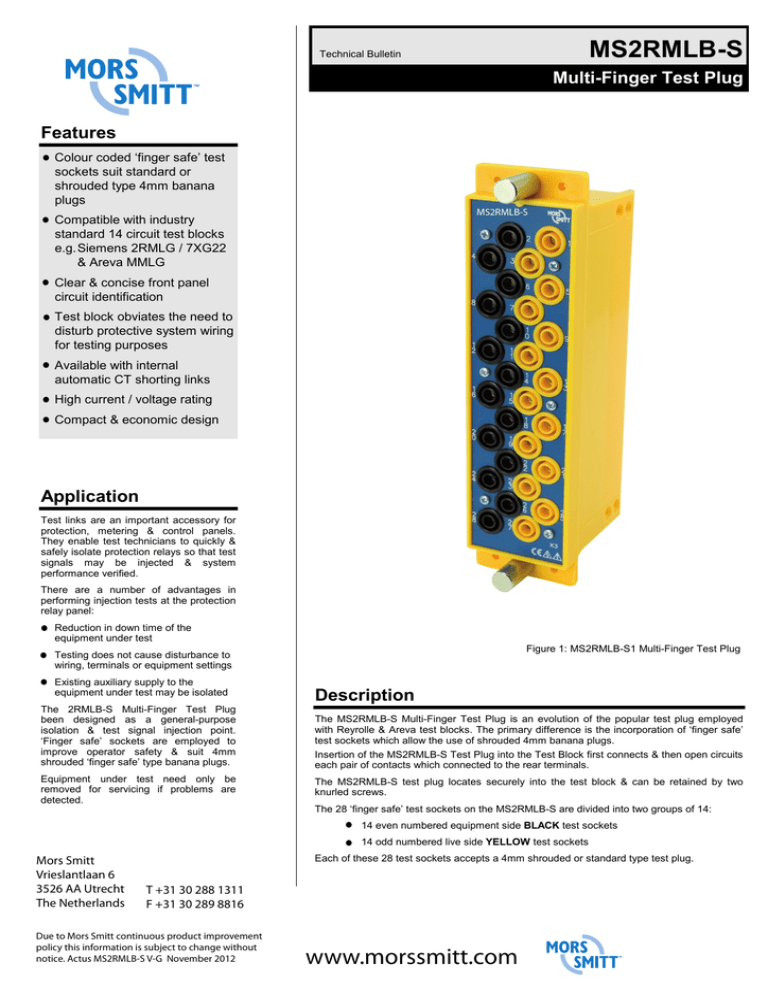 MS2RMLB-S Multi-Finger Test Plug Technical Bulletin