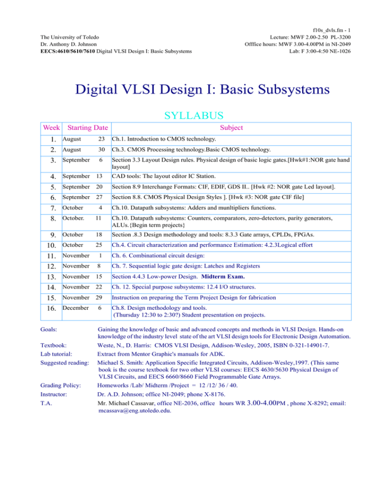 Digital VLSI Design I: Basic Subsystems