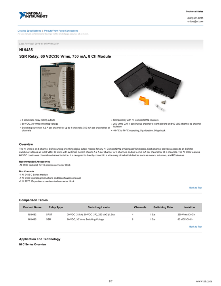 NI 9485 - Data Sheet - National Instruments