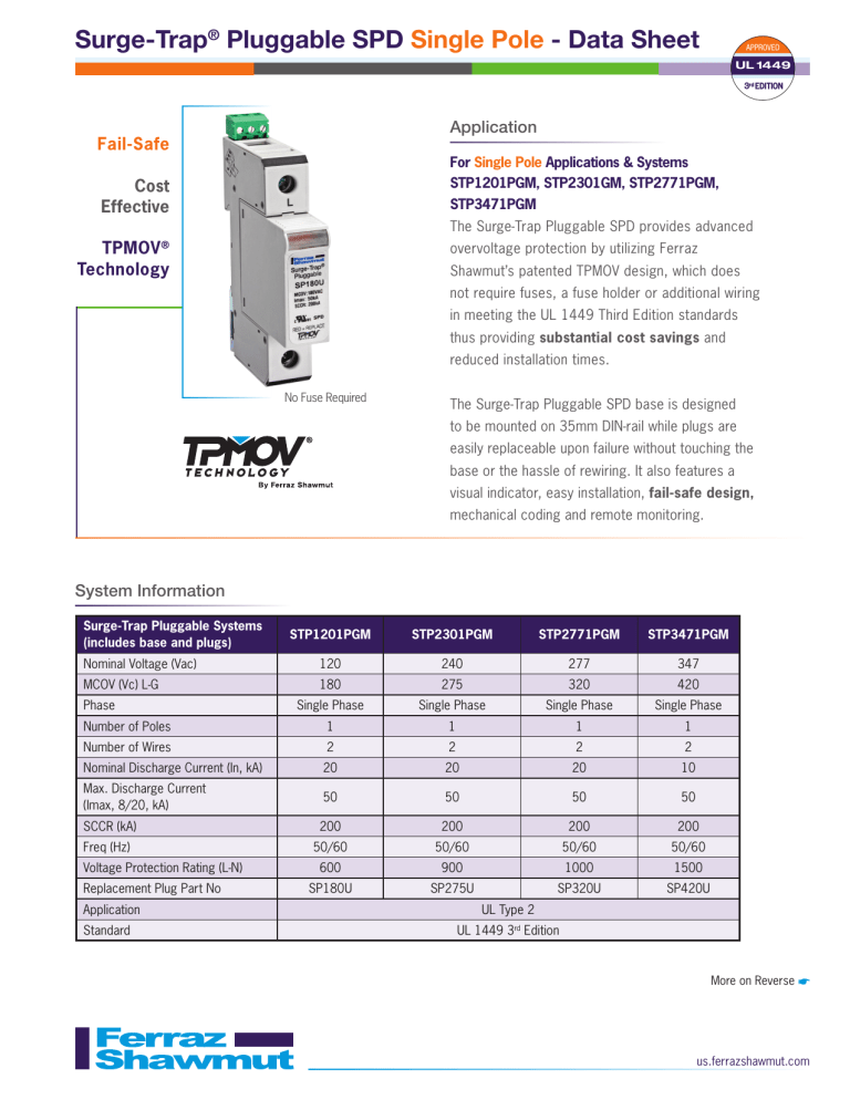Surge-Trap® Pluggable SPD Single Pole