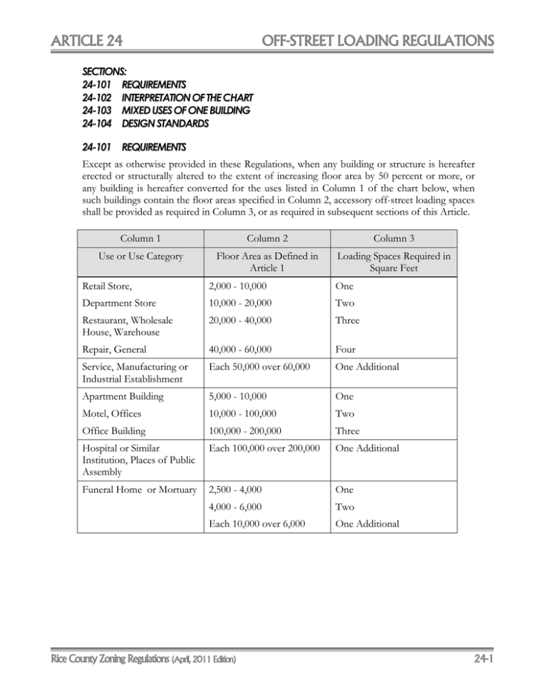 article 24 off-street loading regulations