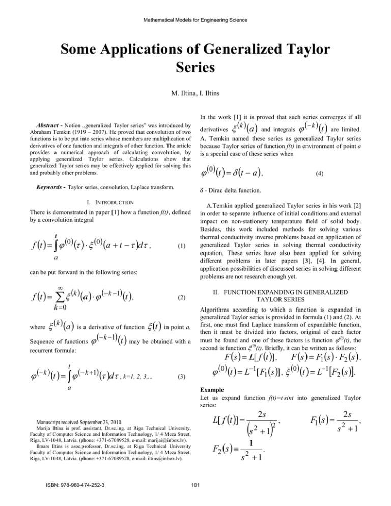 Generalized Taylor Series Applications in Engineering