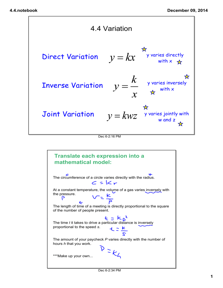 Direct, Inverse, Joint Variation: Math Models & Problems