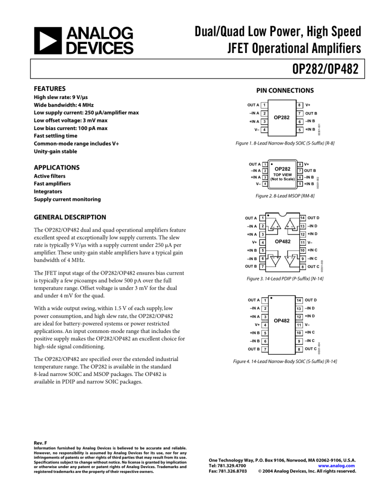 Dual/Quad Low Power, High Speed JFET Operational Amplifiers