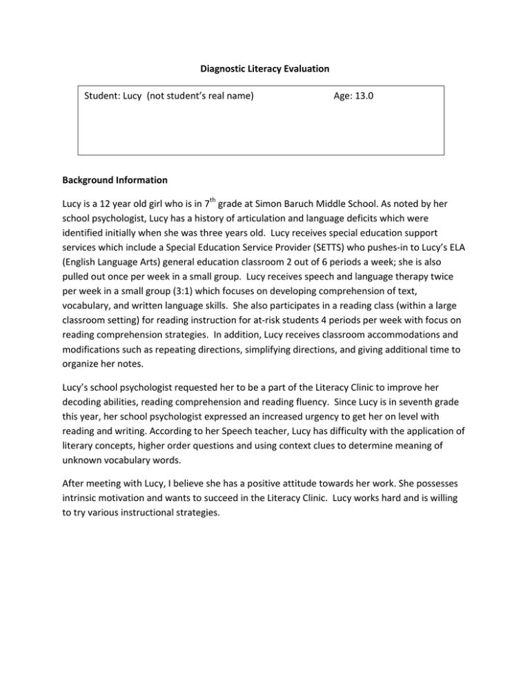 Seventh Grade Diagnostic Evaluation