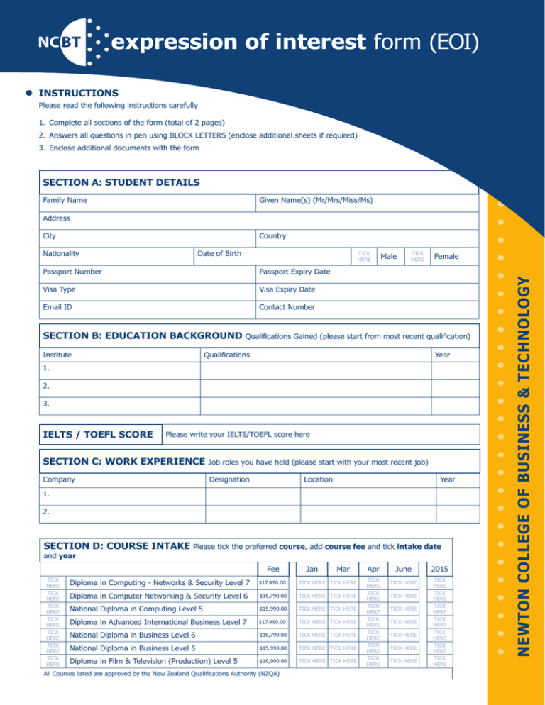 NCBT Expression of Interest Form