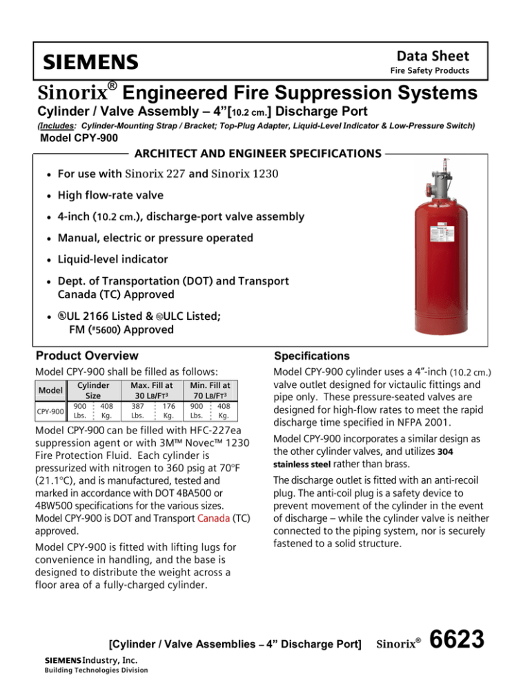 Sinorix Fire Suppression System CPY-900 Data Sheet