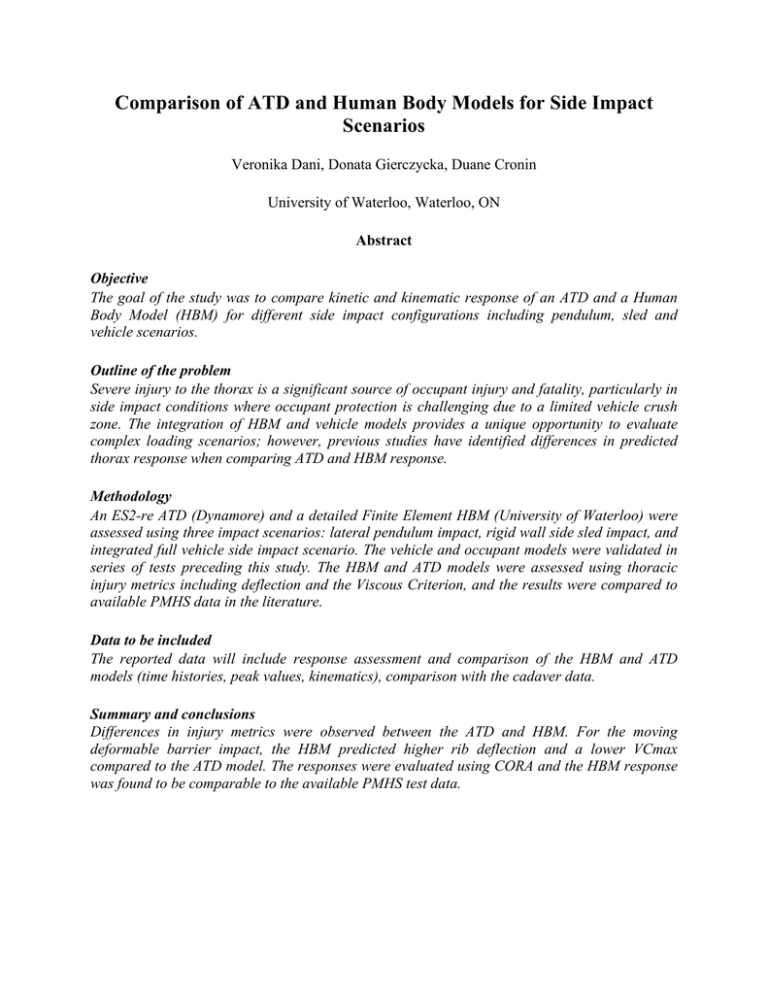 Comparison of ATD and Human Body Models for Side Impact