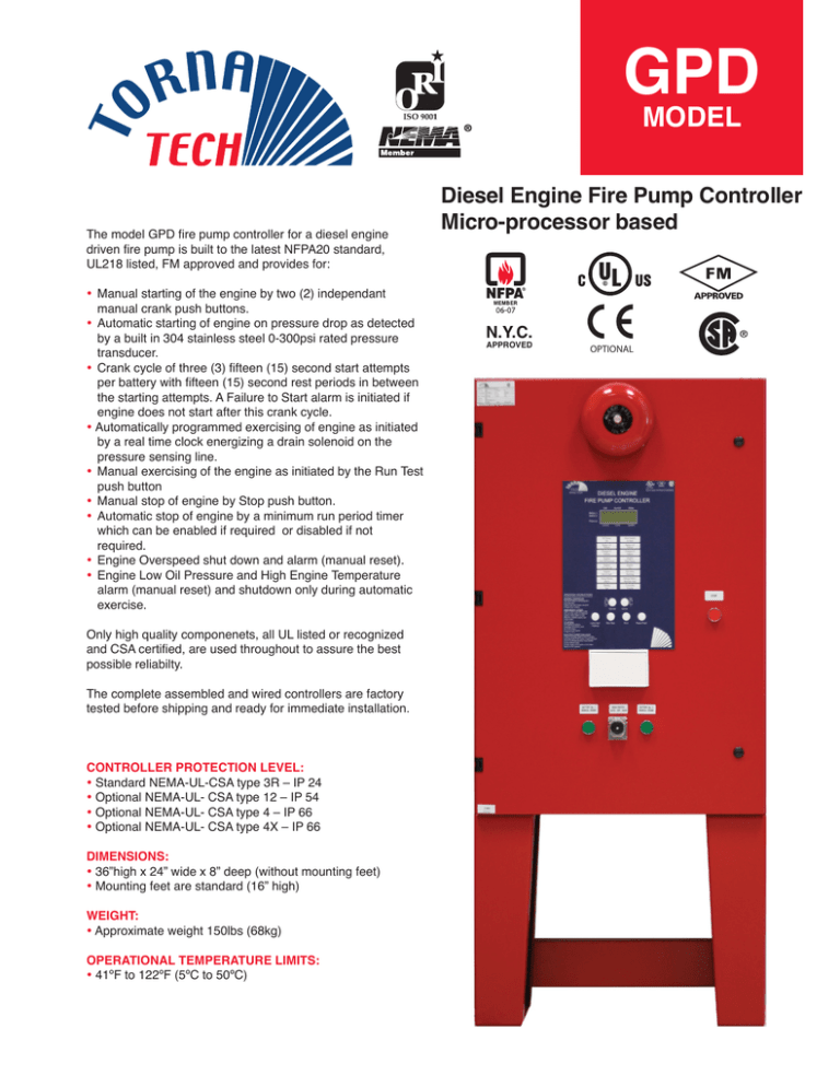 GPD Diesel Fire Pump Controller Brochure | Tornatech
