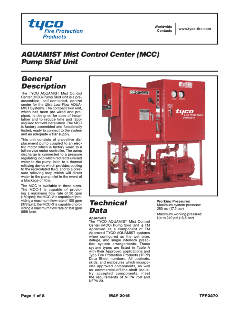 TYCO AQUAMIST MCC Pump Skid Unit - Technical Data