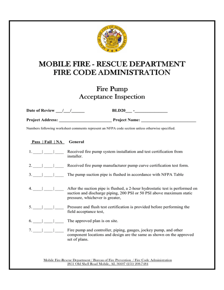 Fire Pump Acceptance Inspection