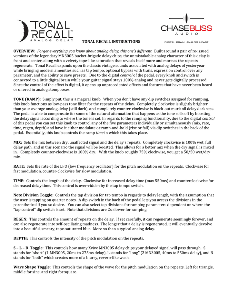 TONAL RECALL INSTRUCTIONS OVERVIEW