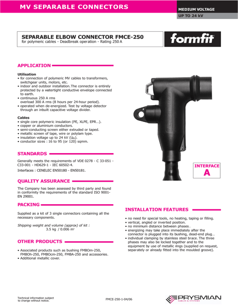 FMCE-250 Separable Elbow Connector Datasheet | 24 kV