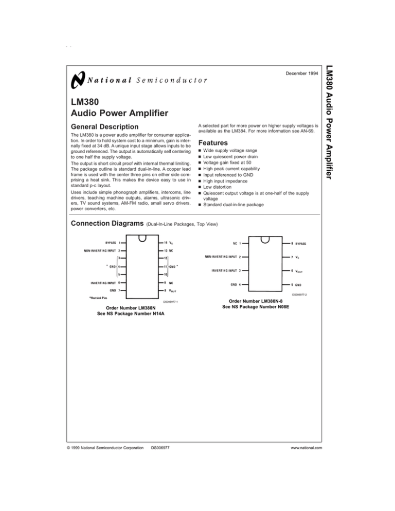 LM380 Audio Amplifier Datasheet: Features & Applications