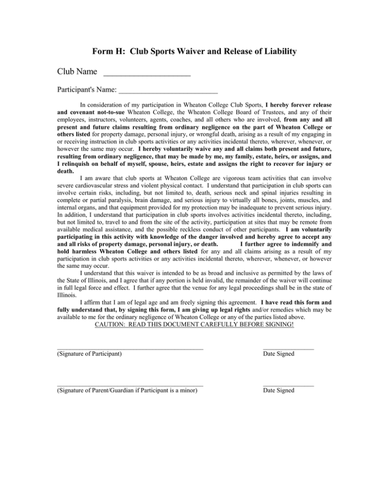 Club Sports Waiver And Release Of Liability club-sports-waiver-and-release-of-liability