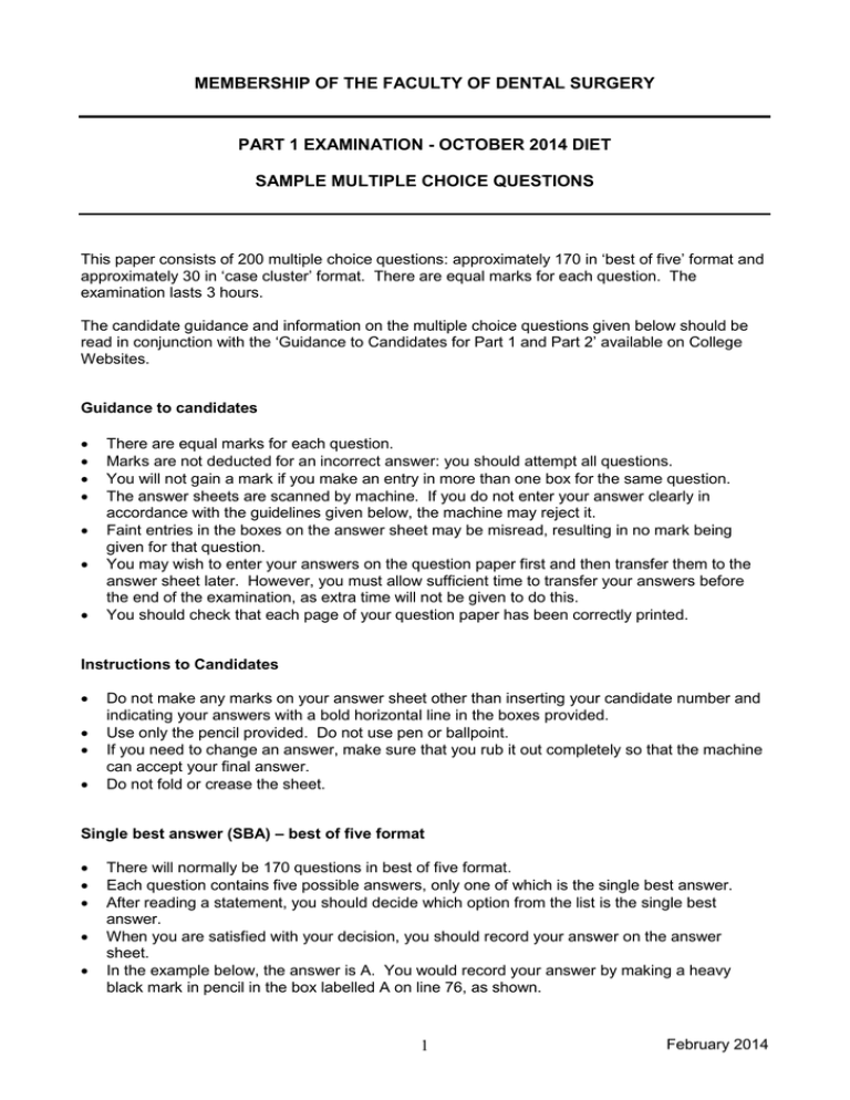 Dental Surgery Exam Sample Questions - Part 1