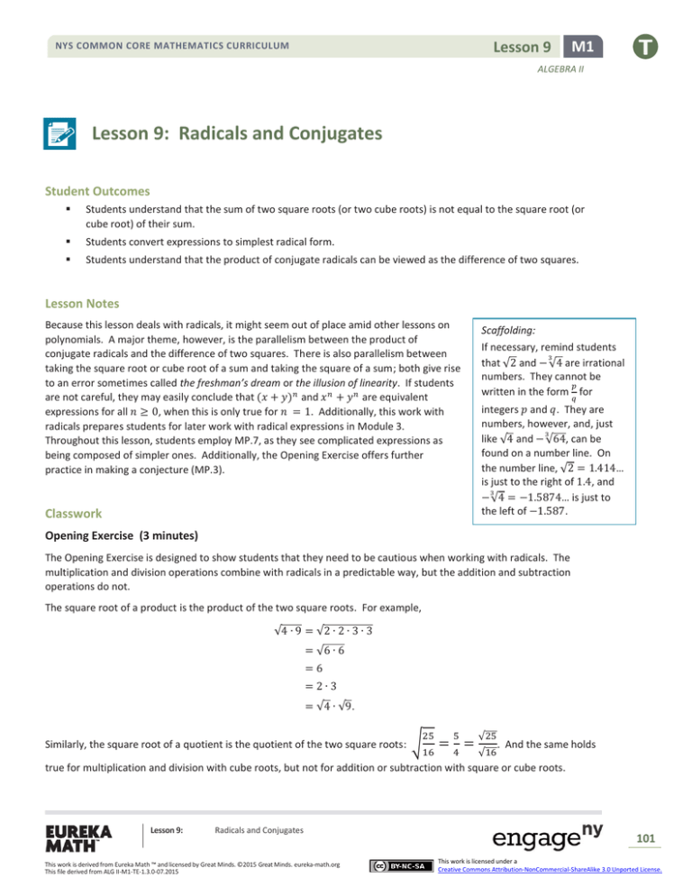 Radicals and Conjugates: Algebra II Lesson