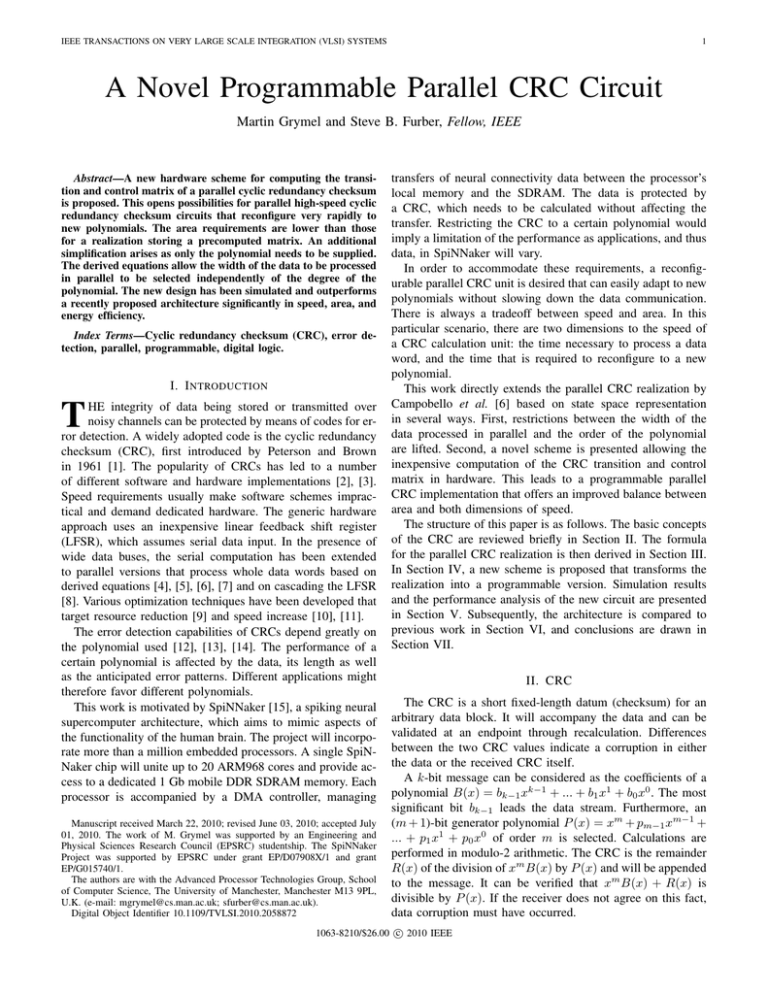 A Novel Programmable Parallel CRC Circuit