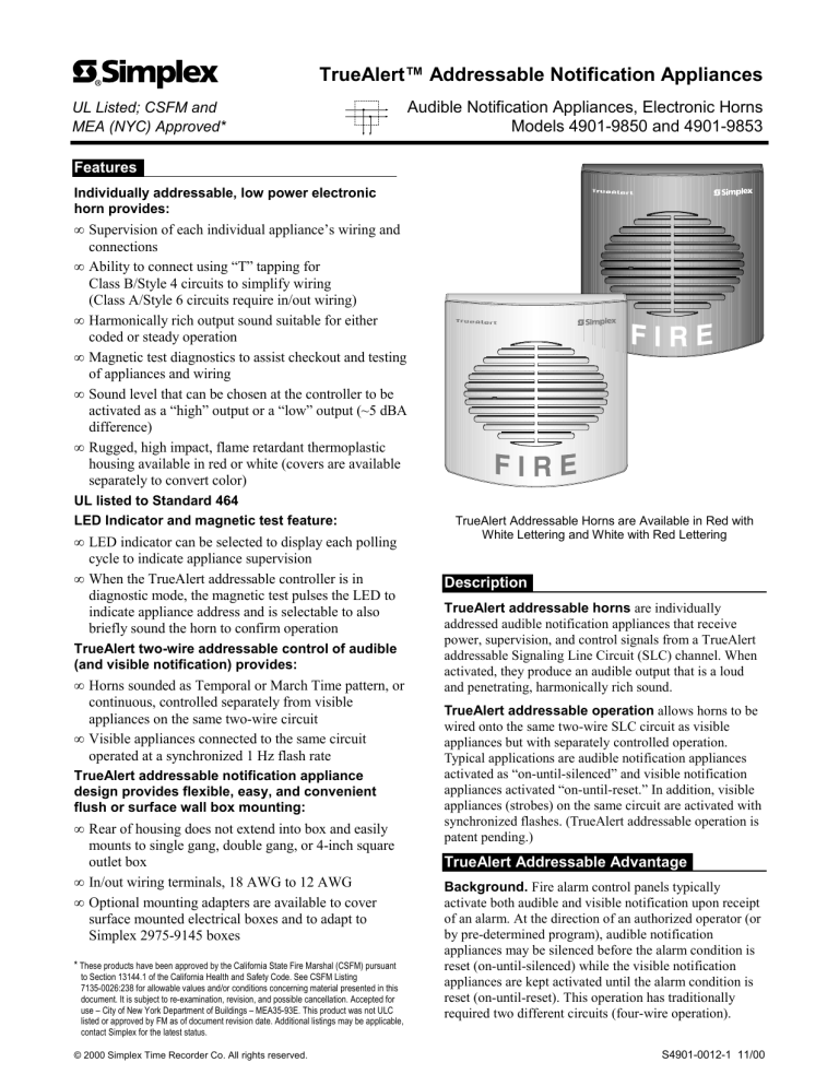 TrueAlert™ Addressable Notification Appliances