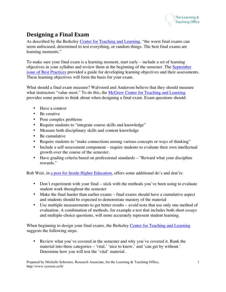 Designing Effective Final Exams: A Guide for Educators