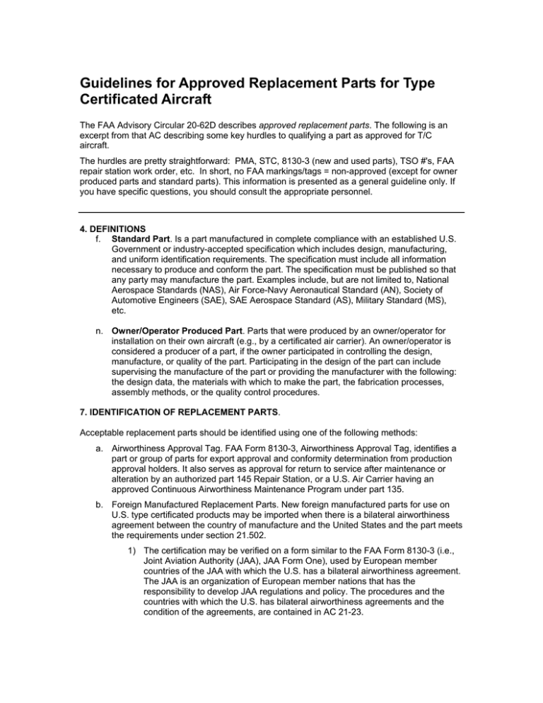 Aircraft Replacement Parts Guidelines: FAA Approved