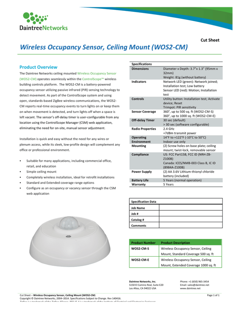 Wireless Occupancy Sensor, Ceiling Mount