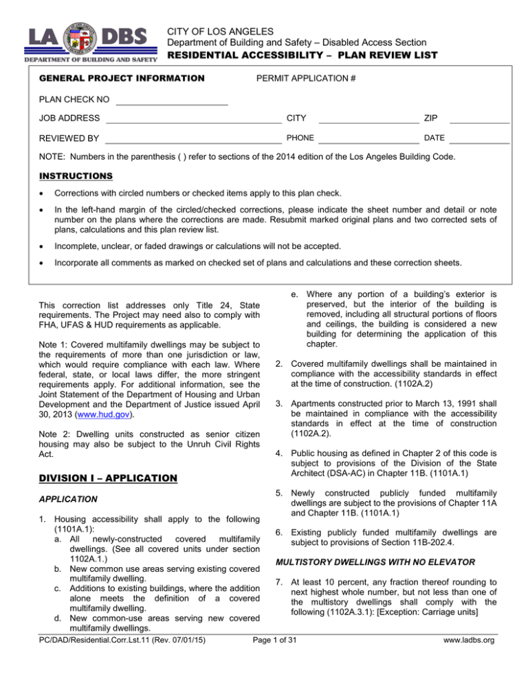 Residential Accessibility Plan Check Correction List