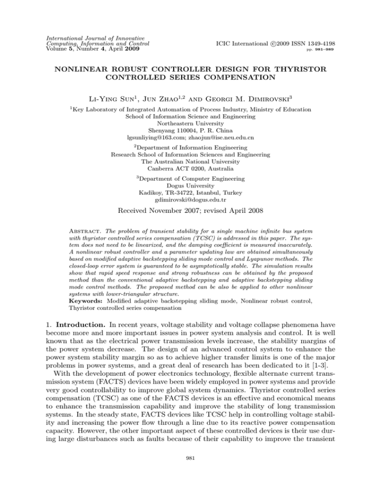 NONLINEAR ROBUST CONTROLLER DESIGN FOR THYRISTOR