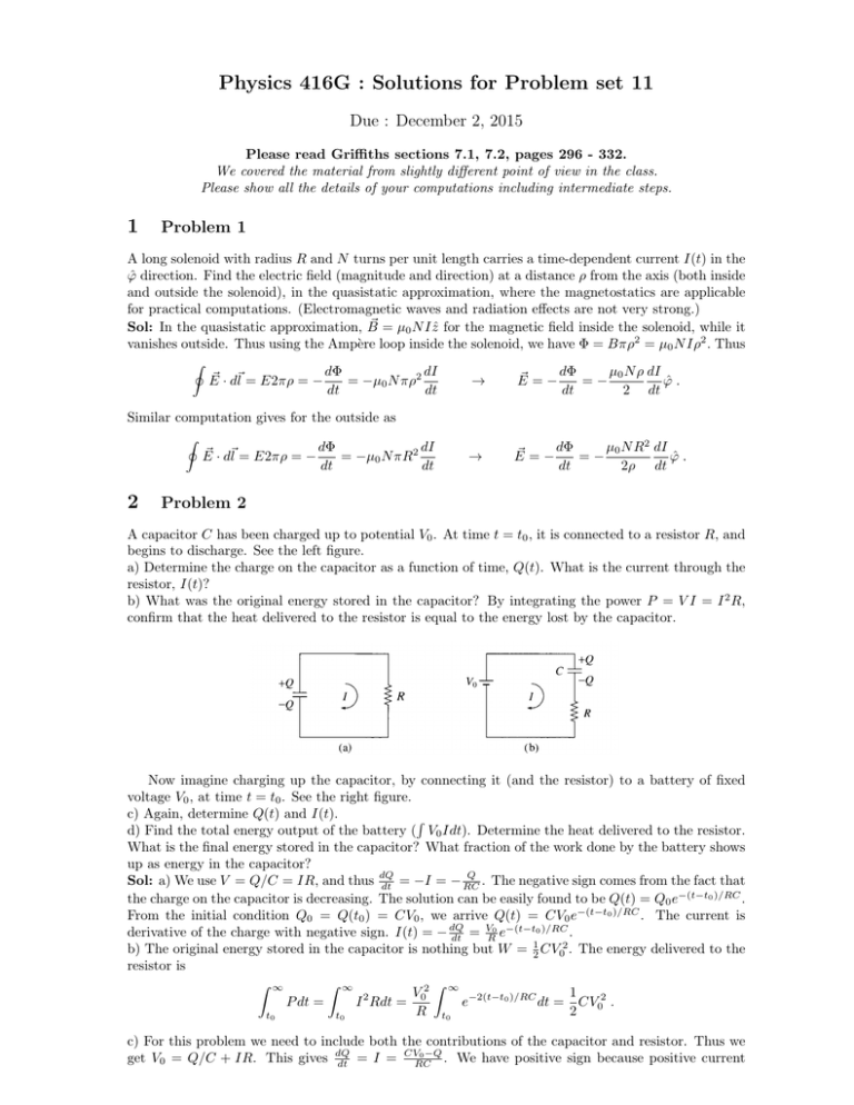 Physics Problem Set 11 Solutions: Electromagnetism