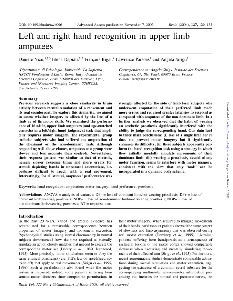 Left and right hand recognition in upper limb amputees