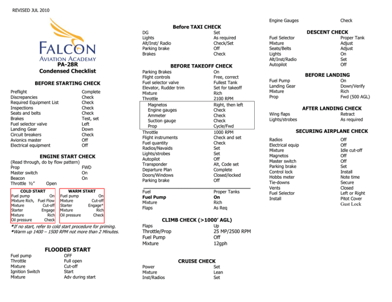 Piper PA-28 Checklist