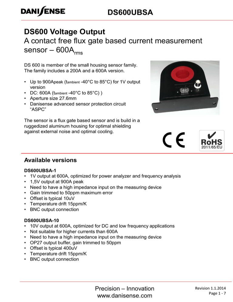 DS600UBSA Current Sensor Datasheet | Danisense