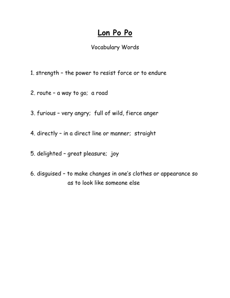 Lon Po Po Vocabulary List