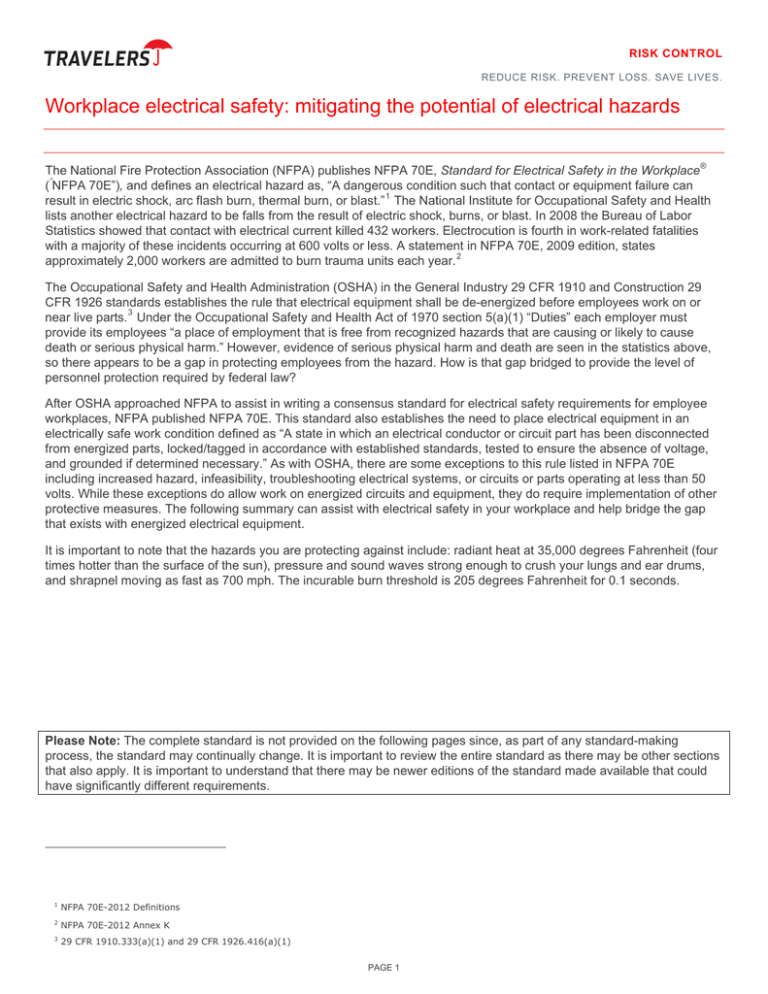 Workplace Electrical Safety technical bulletin