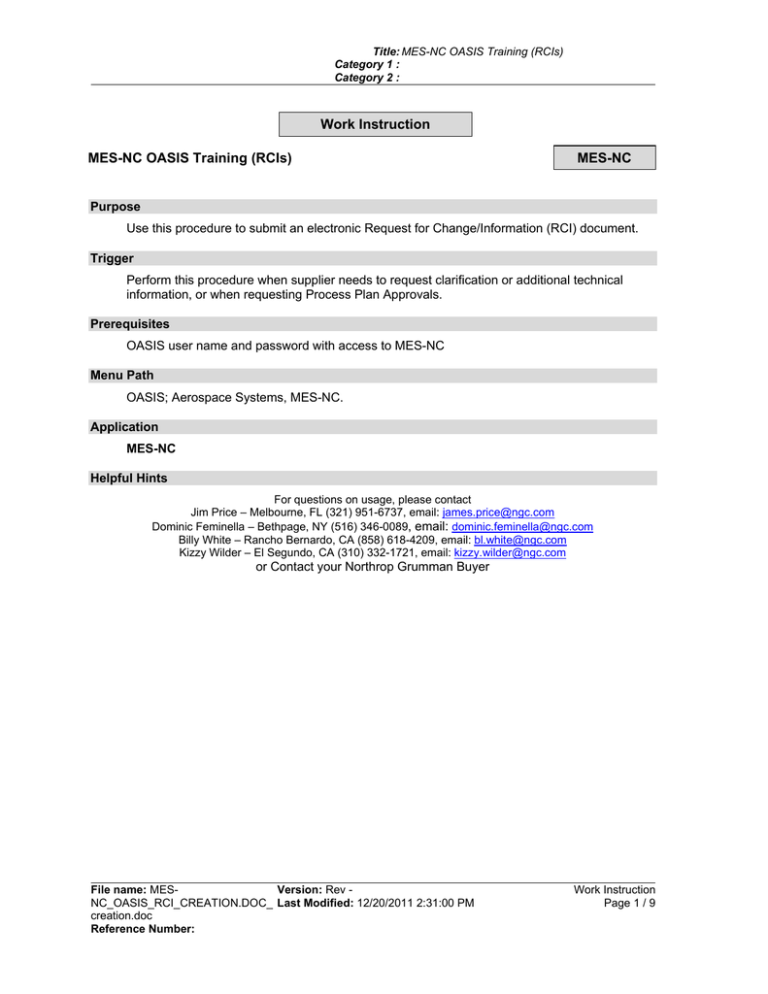 RCIs - Northrop Grumman