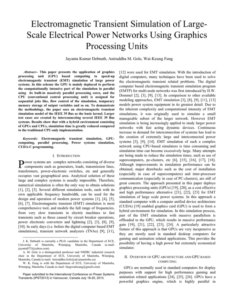 GPU-Based EMT Simulation for Power Networks