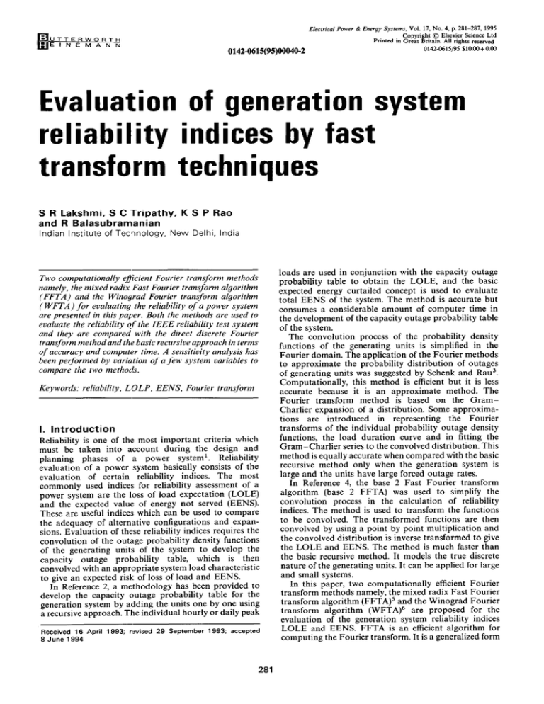Evaluation Of Generation System Reliability