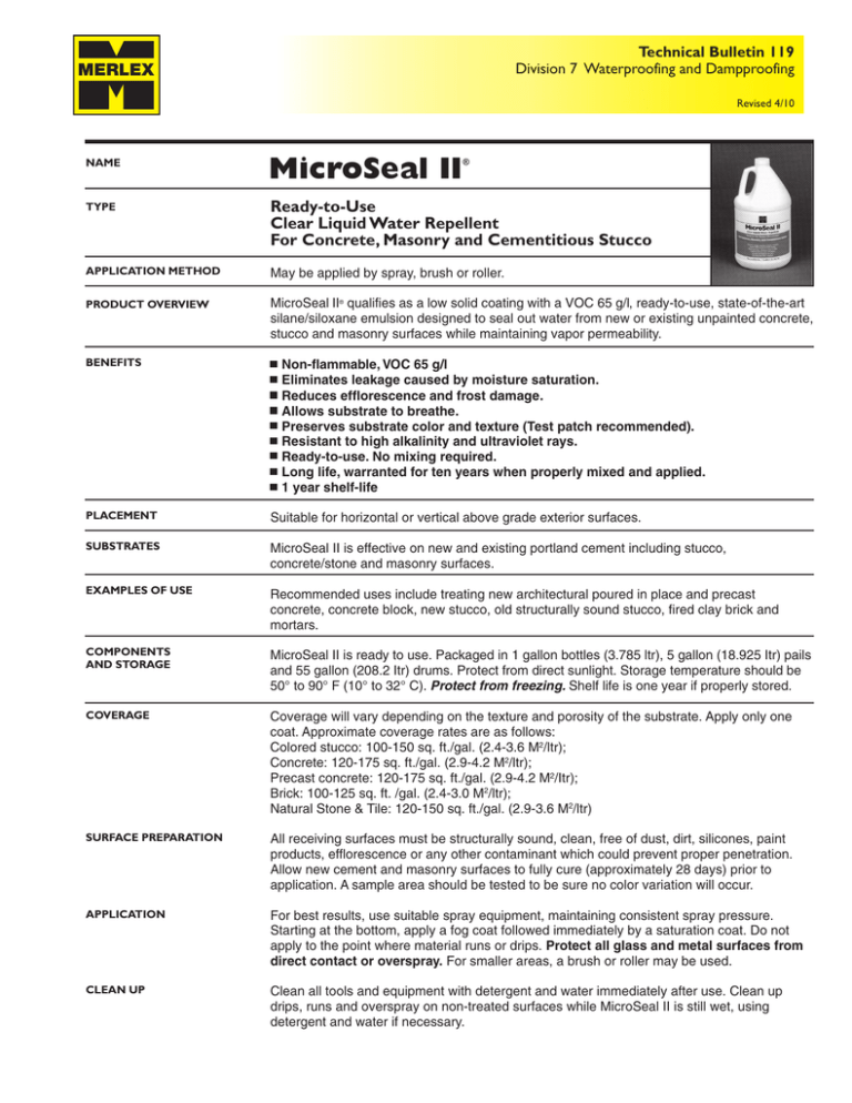 MicroSeal II Water Repellent: Technical Specs & Application