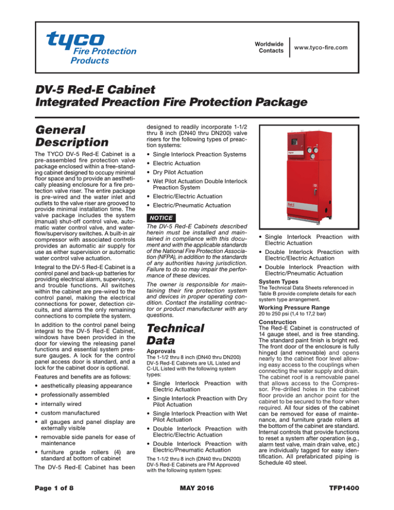 TYCO DV-5 Red-E Cabinet: Fire Protection Data Sheet