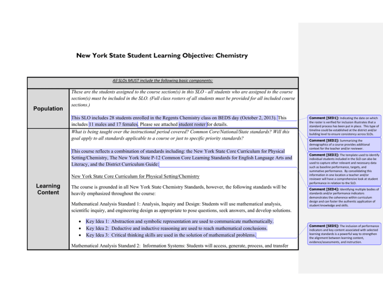 Regents Chemistry SLO: NY State Standards & Assessment