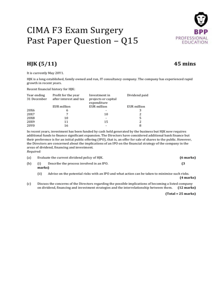 CIMA F3 Exam Question: IPO & Financial Strategy
