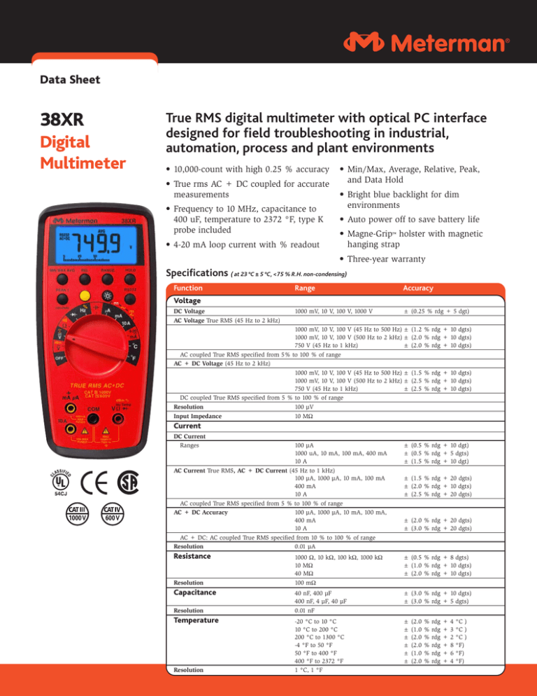 Meterman 38XR Datasheet